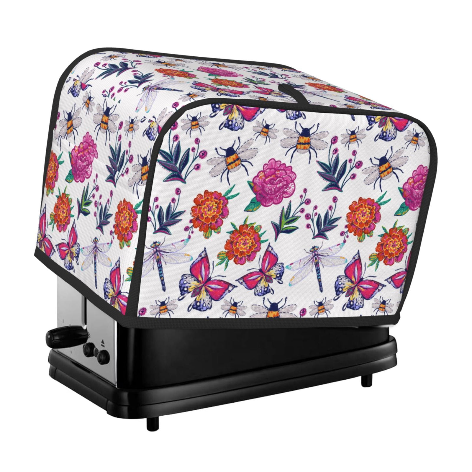 2 Slice Toaster Cover with Pockets, Dragonfly Butterfly Carnation Bread ...