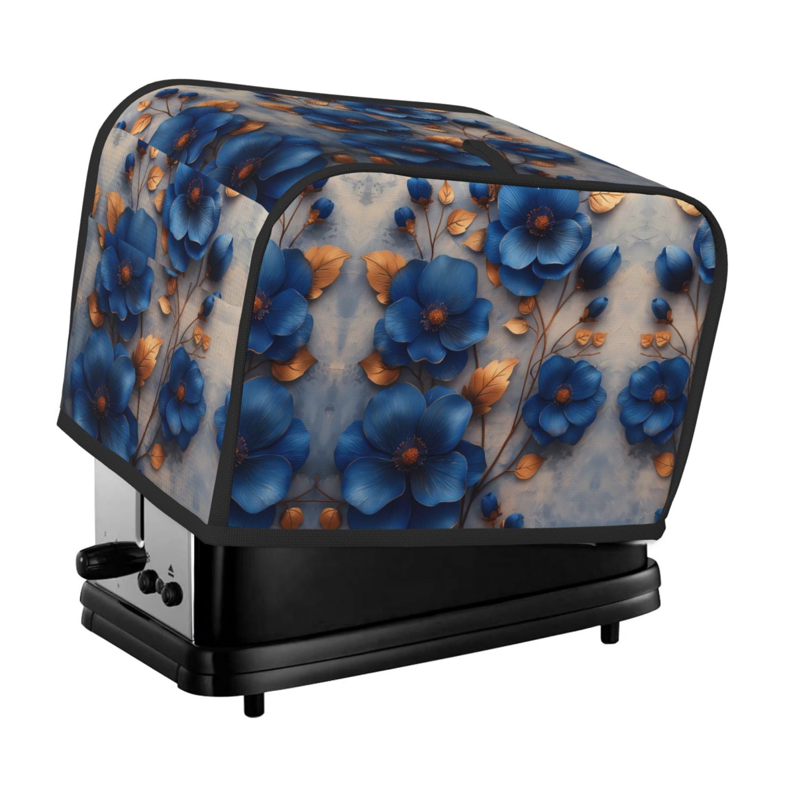 2 Slice Toaster Cover with Pockets - Elegant Blue Gold Blooms Water ...