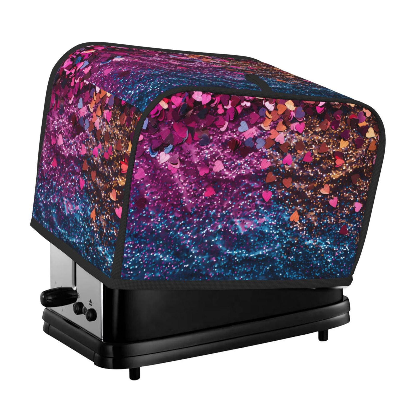 2 Slice Toaster Cover with Pockets - Heart Confetti on Glitter Water ...
