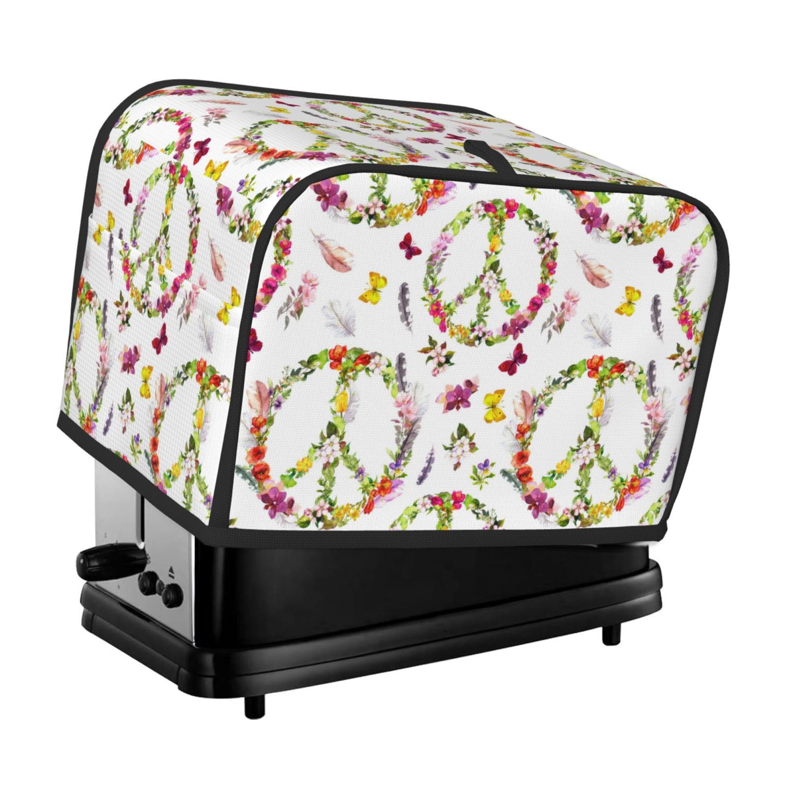 2 Slice Toaster Cover with Pockets, Peace sign flower butterfly feather ...