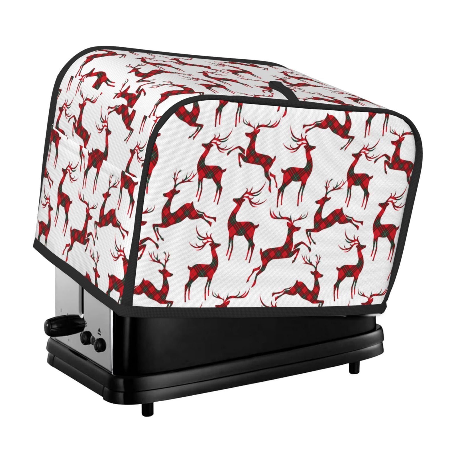 2 Slice Toaster Cover with Pockets - Plaid Pattern Deer Red Water Proof ...
