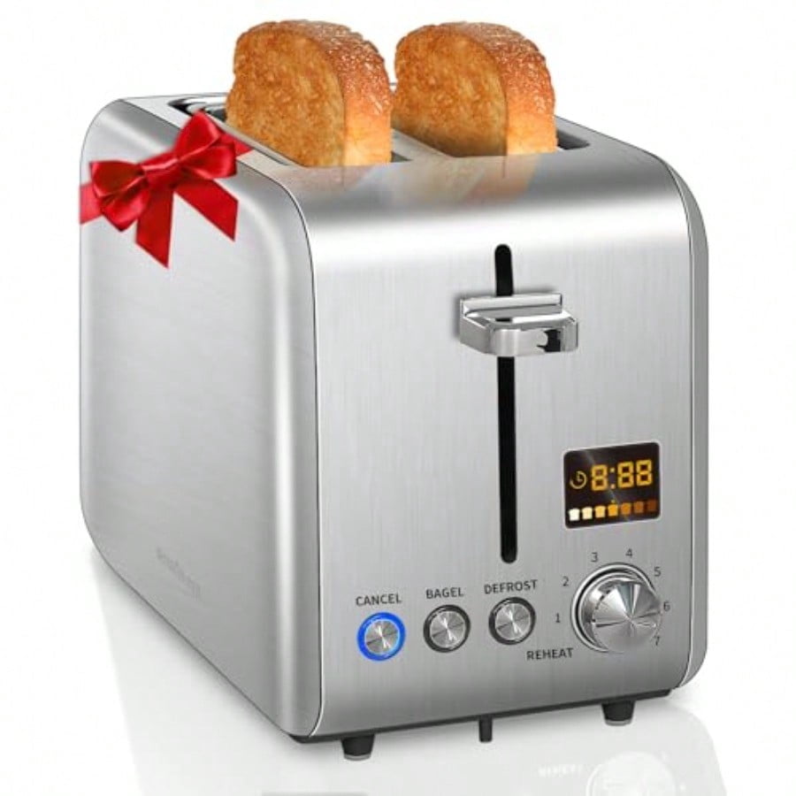 2 Slice Toaster - Stainless Steel With Color LCD Display 7 Bread Shade ...