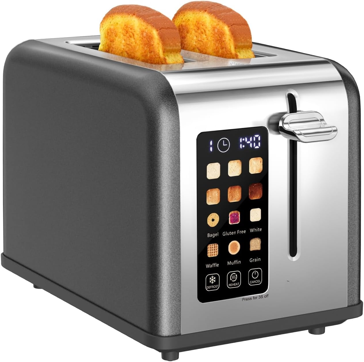 2 Slice Toaster Touch Screen 1.5 Inch Wide Slots, Stainless Steel Smart ...