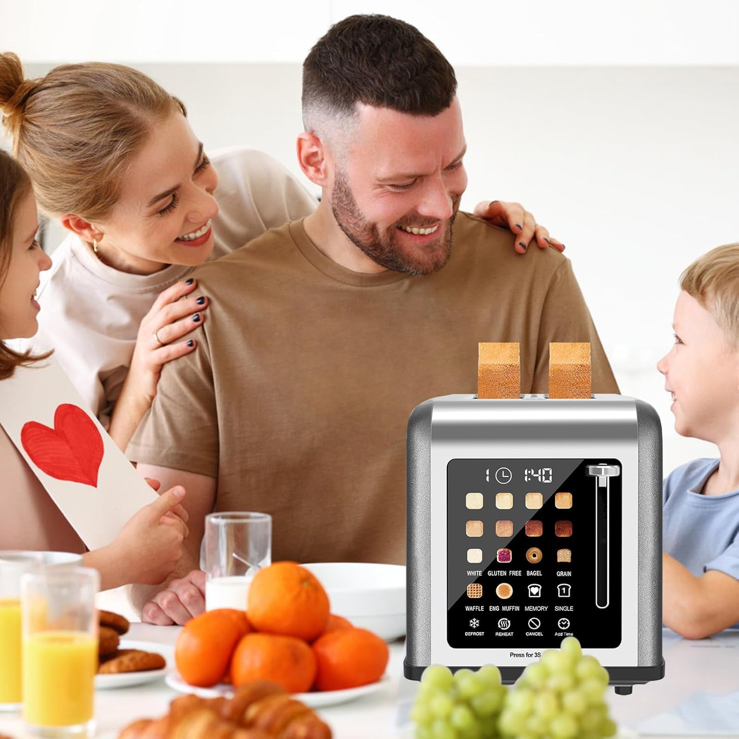 2 Slice Toaster Touch Screen, Stainless Steel Toasters Digital Timer 2 ...