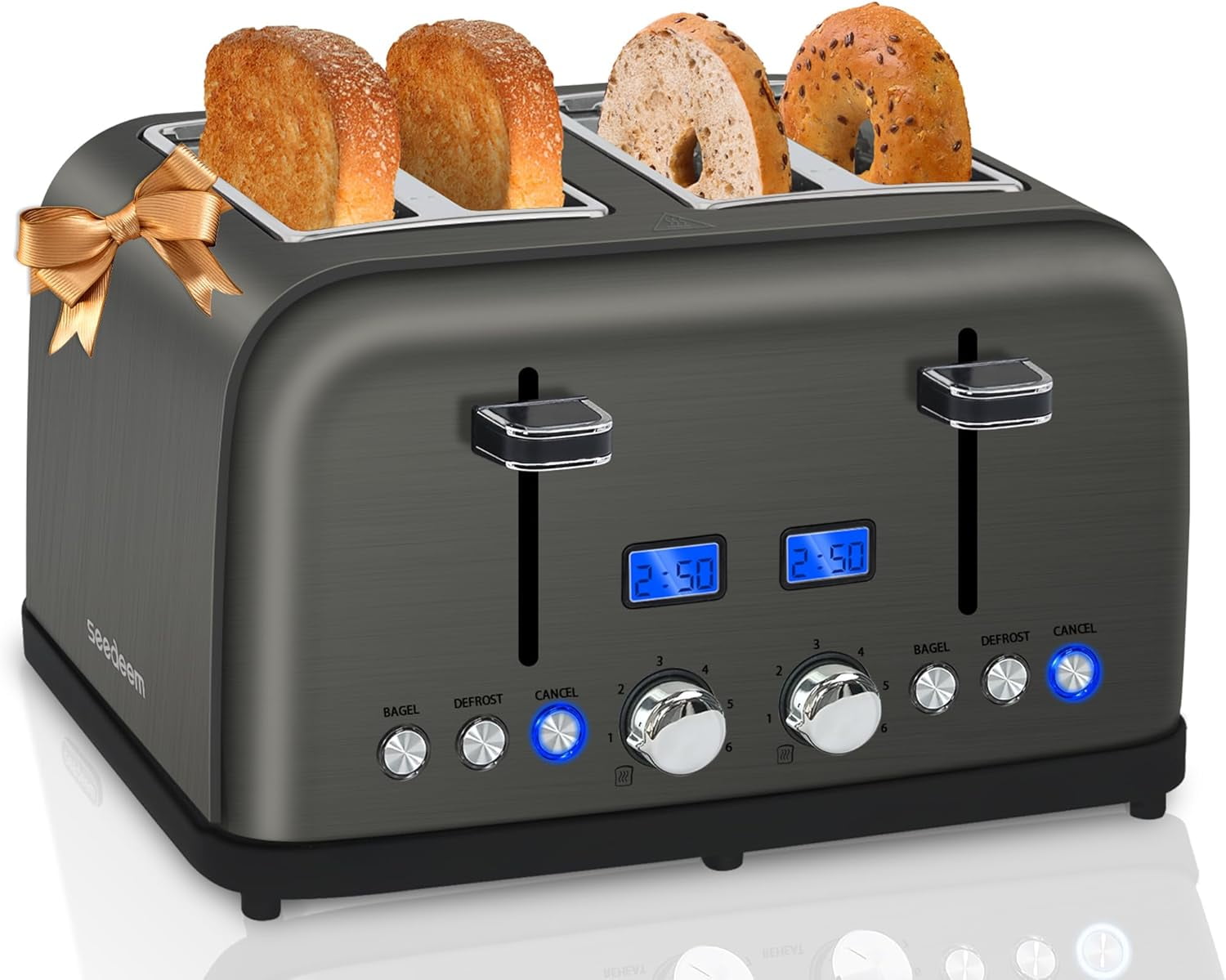 2 Slice Toaster Touch Screen, Stainless Steel Toasters Digital Timer 2 ...