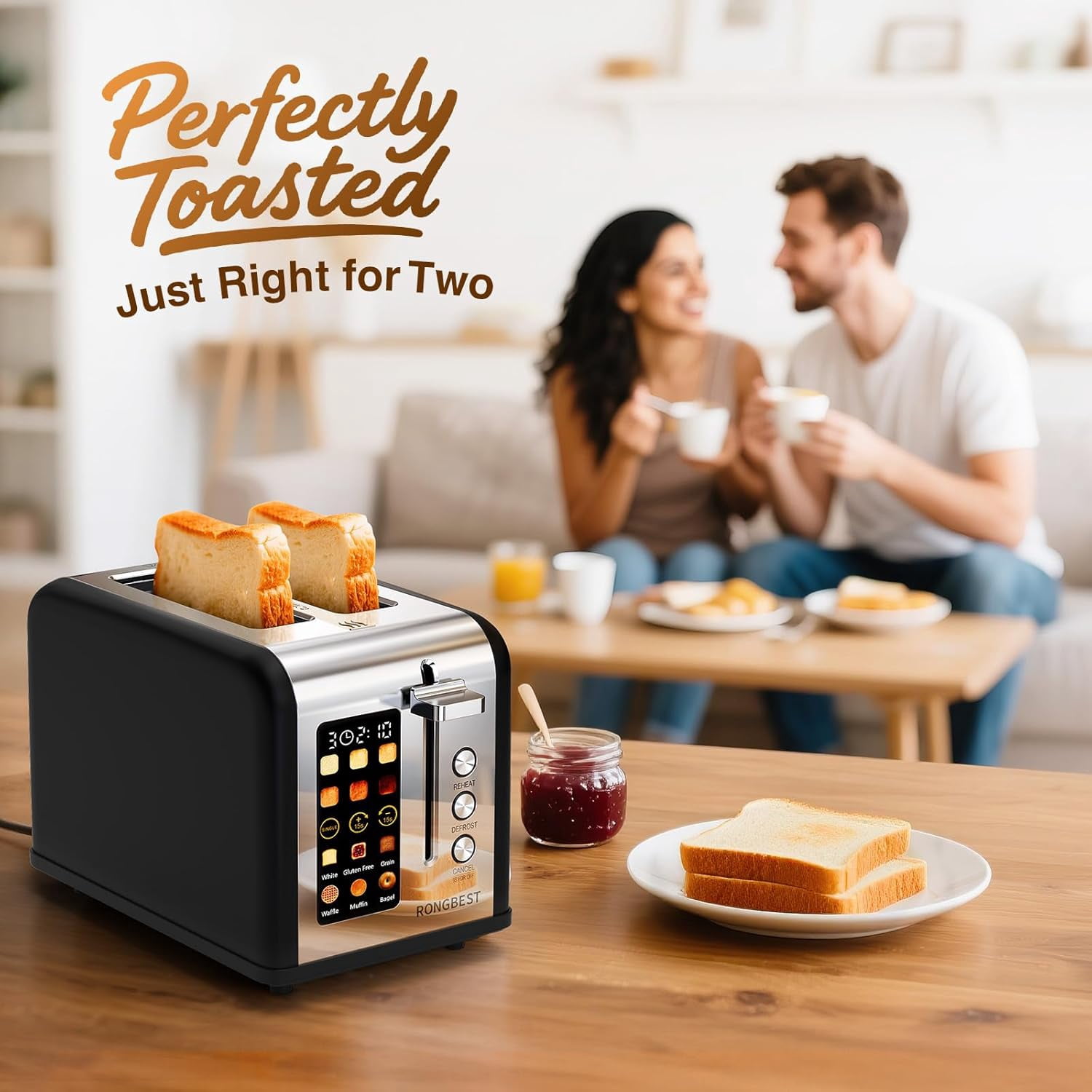 2 Slice Touch Screen Toaster Stainless Steel with Wide Slots, Even ...