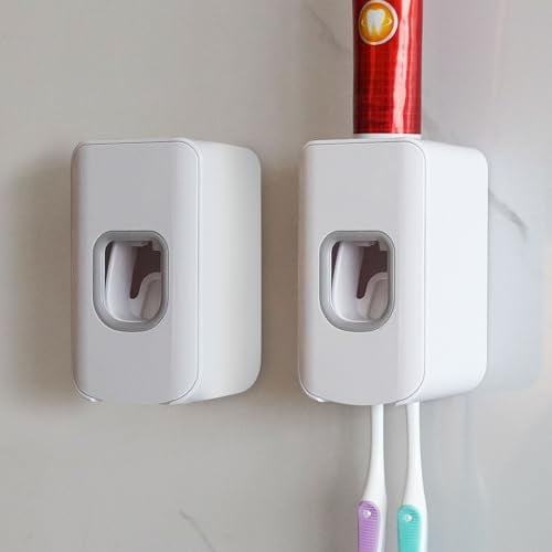 2 Slot Toothbrush Holder and Toothpaste Dispenser Wall Mounted ...