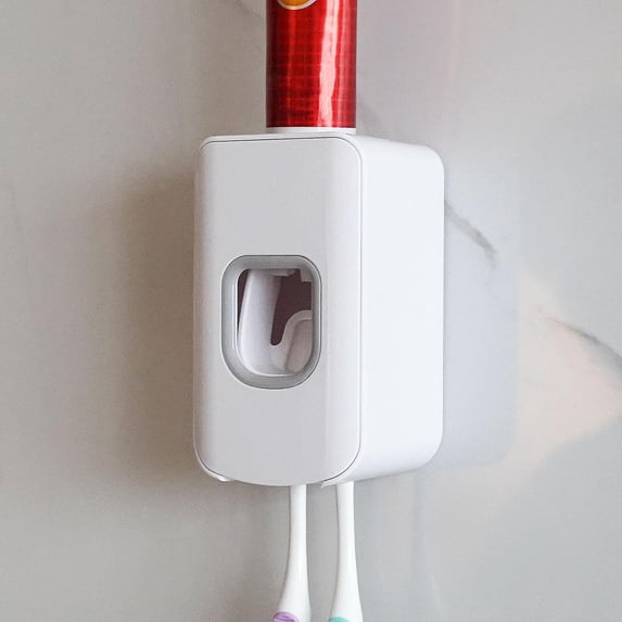 2 Slot Toothbrush Holder and Toothpaste Dispenser Wall Mounted ...