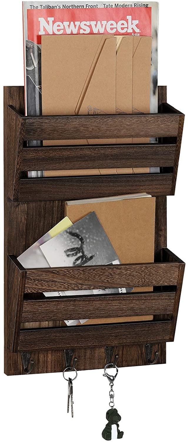 TUOREN 2 Slot Wall Mounted Mail Sorter, Newspaper Magazine Organizer ...