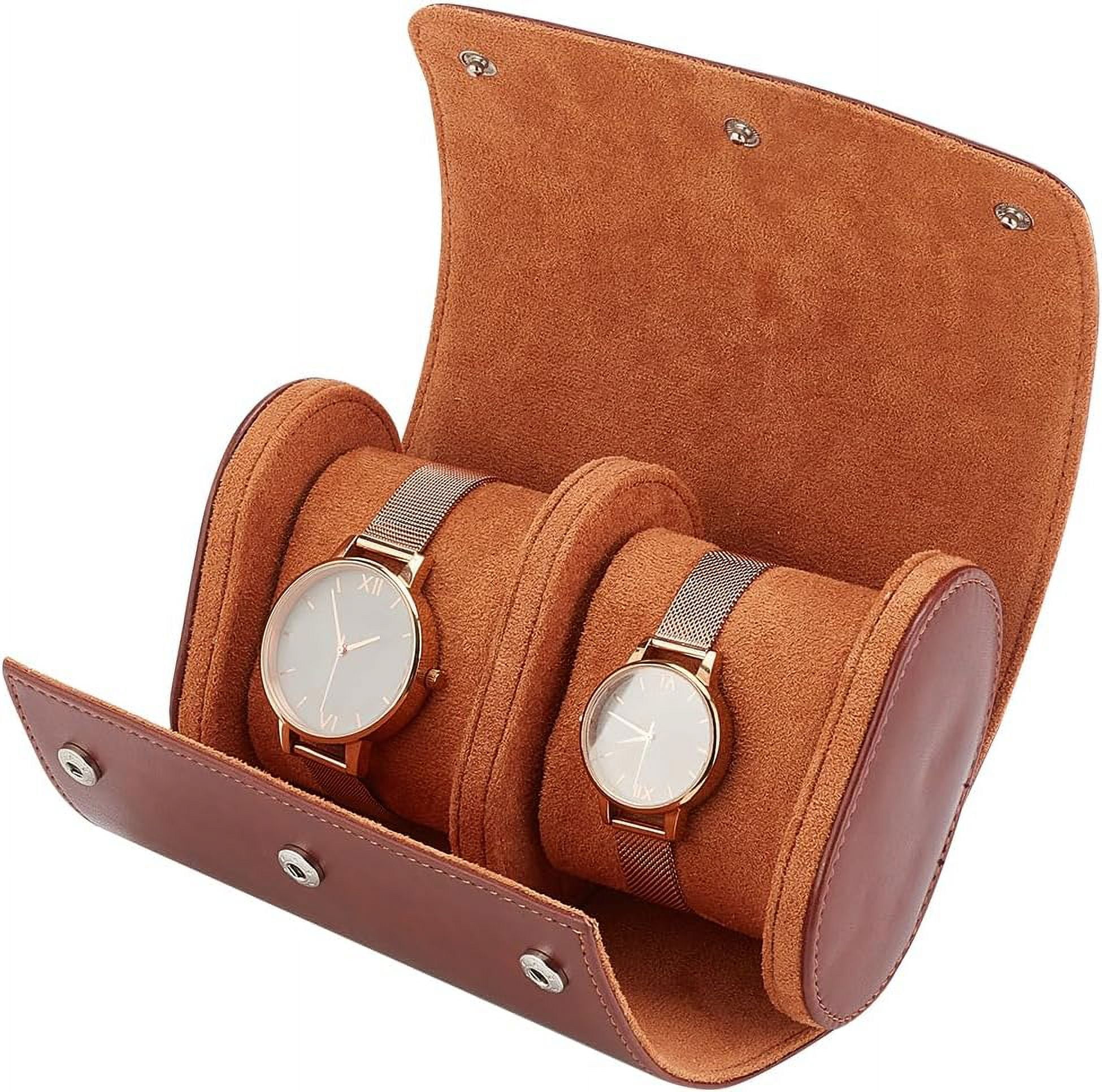 2 Slot Watch Travel Case Brown Leather Watch Case Watch Roll Case ...