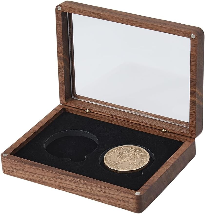 2-Slot Wood Coin Packaging Boxes with Acrylic Window Rectangle Black 13 ...