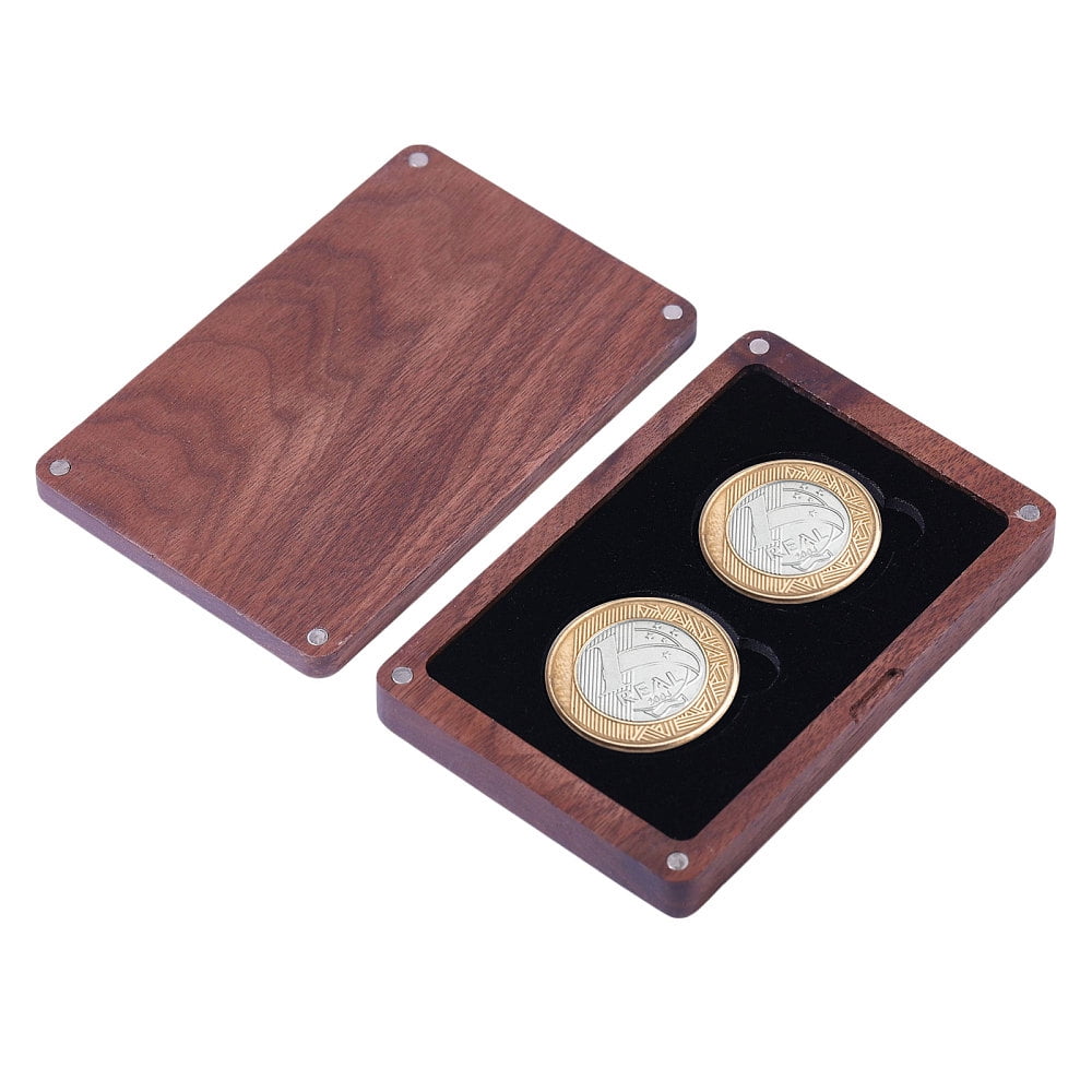 2-Slot Wood Coin Packaging Boxes with Magnetic Lids Rectangle Coconut ...