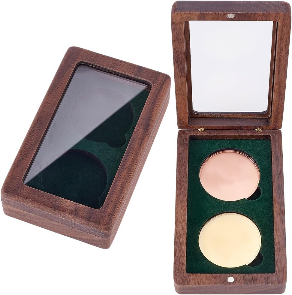 2-Slot Wood Commemorative Coin Magnetic Display Cases Clear Window Coin ...