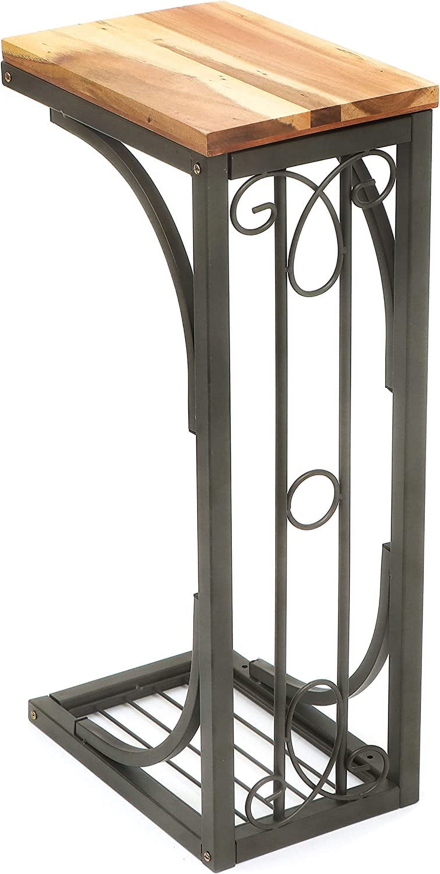 2 Sofa Snack Acacia Wood Top Side Table, Scroll Design - Walmart.com