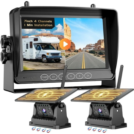 2 Solar Backup Camera for RV Trailer-7" 1080P with Recording,1-Min ...