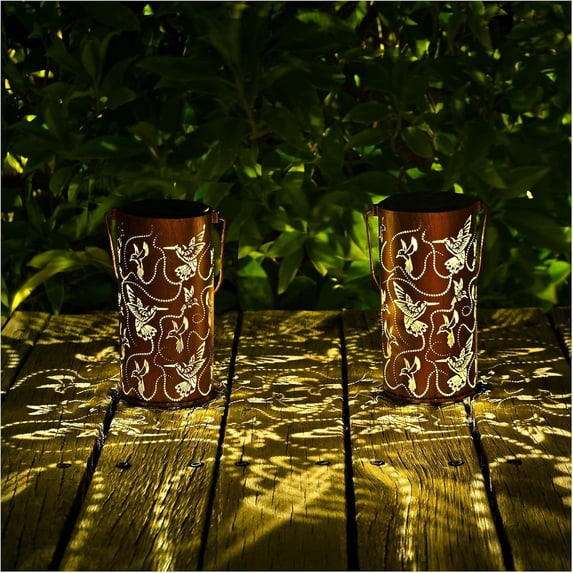 2 Solar Lanterns Outdoor Hummingbird Decor Lantern, Hollow Out ...
