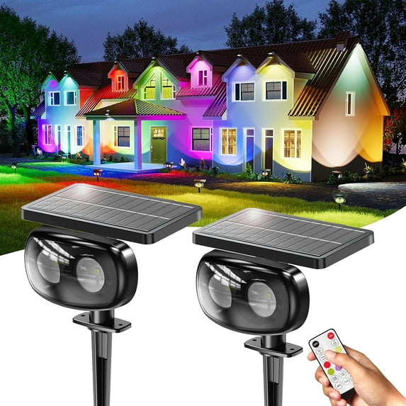 2 Solar Spot Lights Outdoor IP68, Bright 9 Colors Solar Lights Outdoor ...