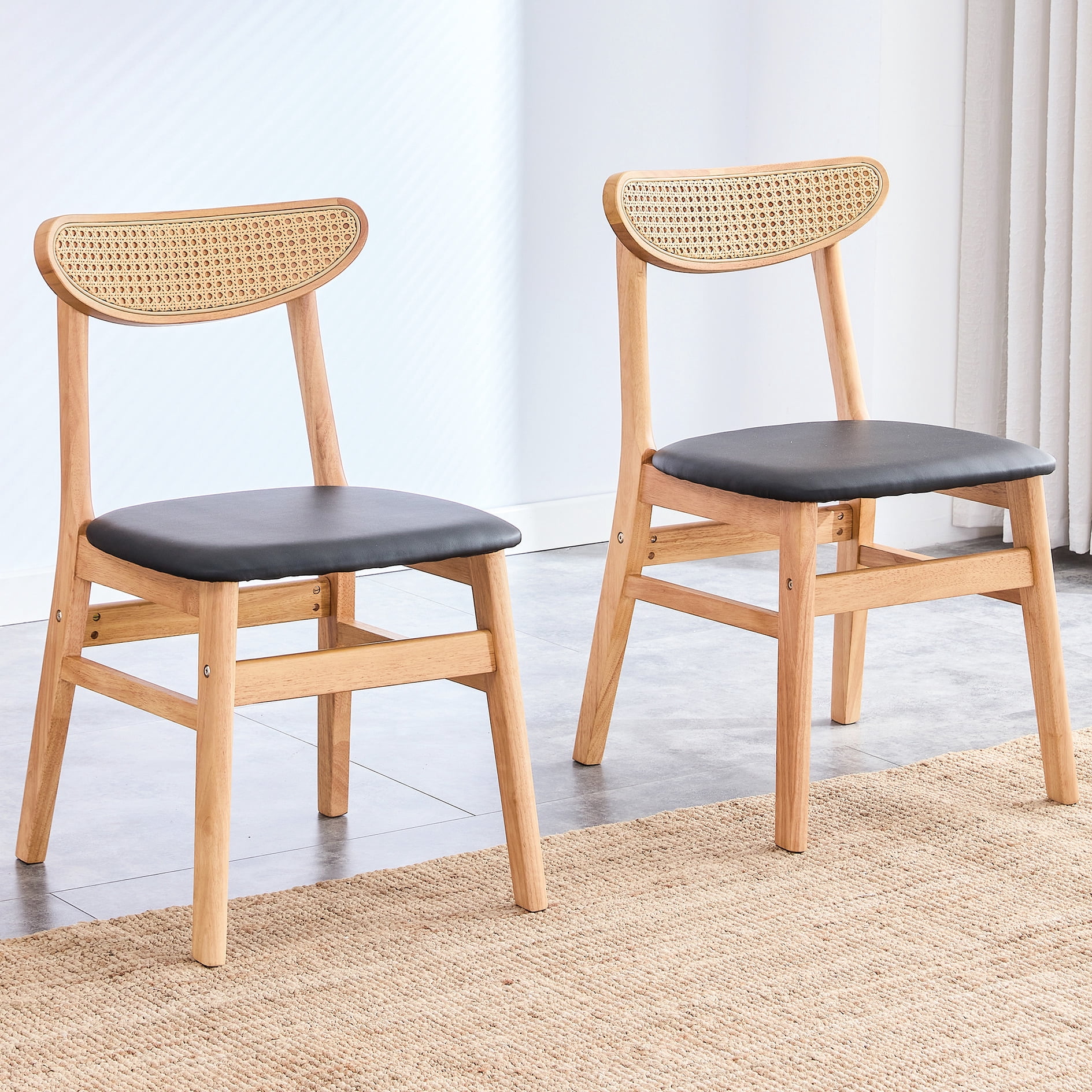 Of 2 Solid Wood Dining Chairs With Pu Cushions, Graceful Curve Back, 17 ...
