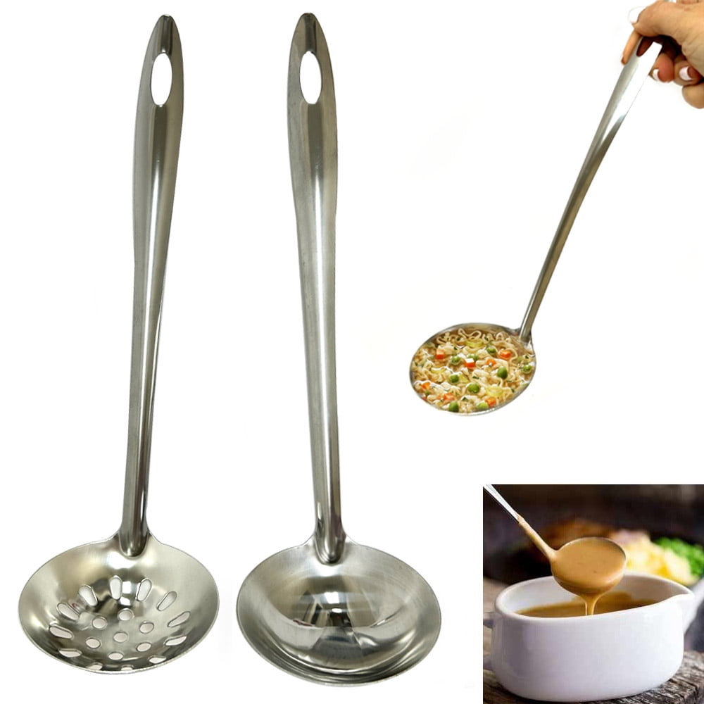 2 Soup Ladle Metal Stainless Steel Spoon Slotted Colander Serving Hot ...