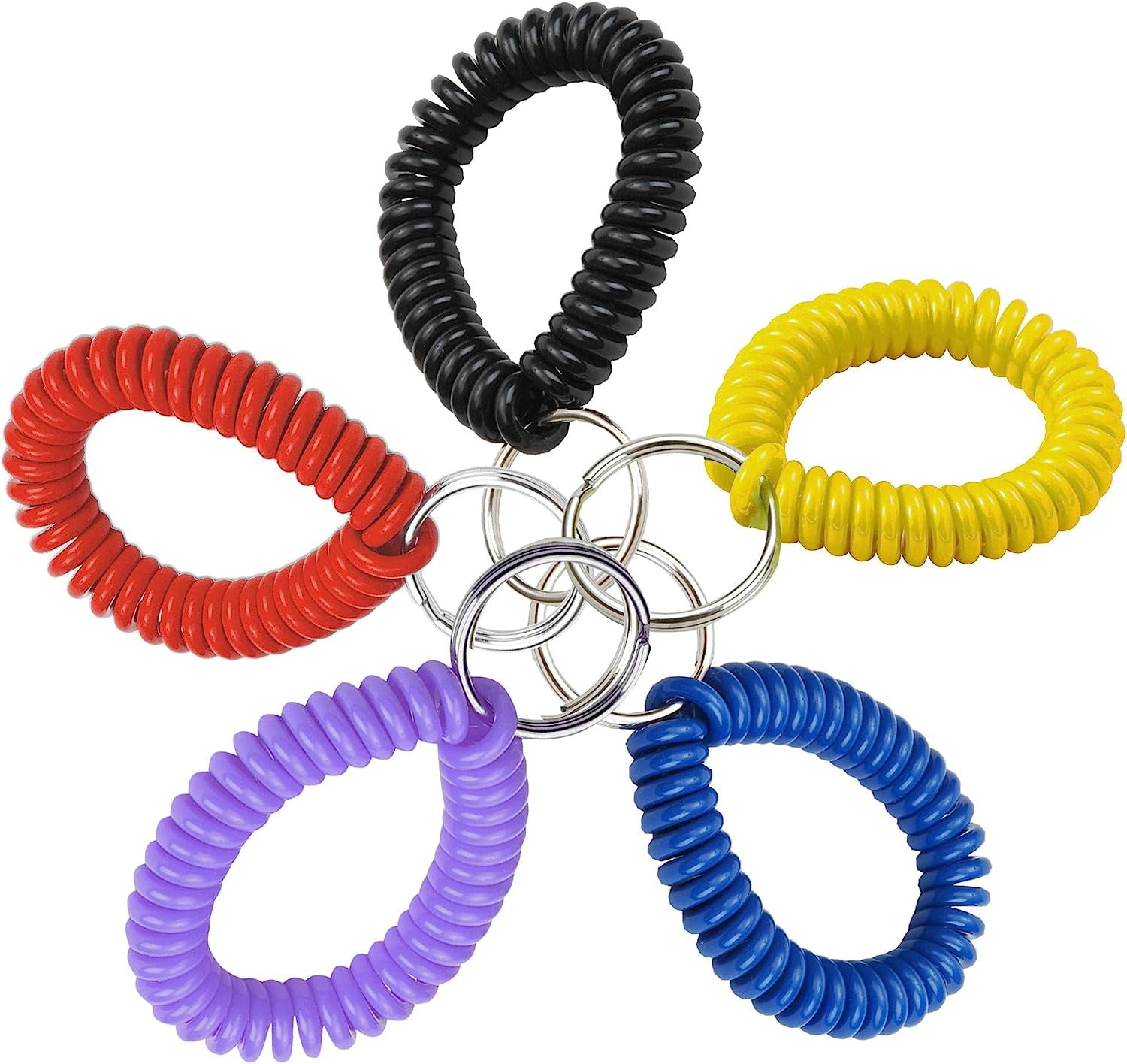 2" Spiral Wrist Coil with Steel Key Ring, Multi-Color Flexible Wrist ...