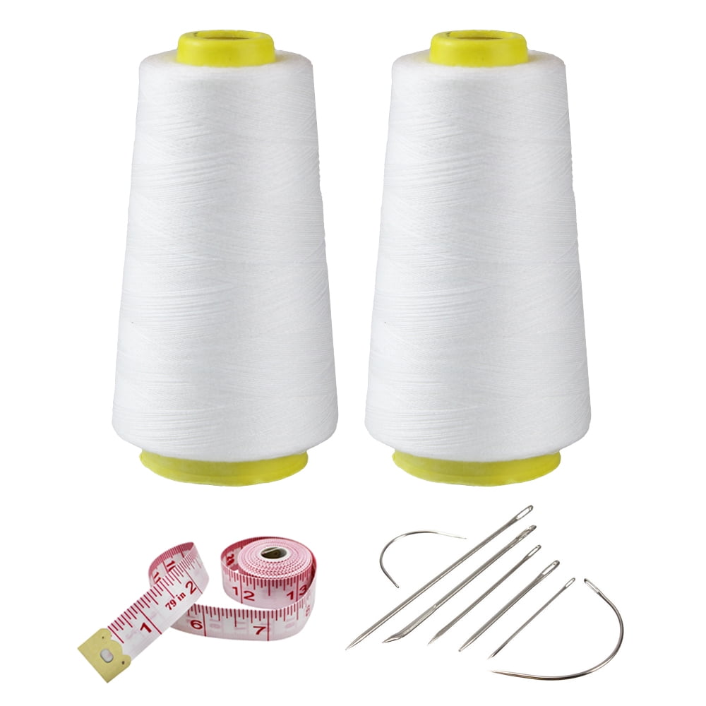 2 Spools Sewing Thread Kit White Polyester Sewing Thread Spools, 3000 ...