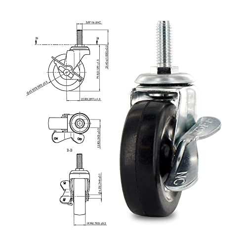 2" Square Metal Double Star Caster Insert | 3/8-16 Threaded Stem | 2 ...