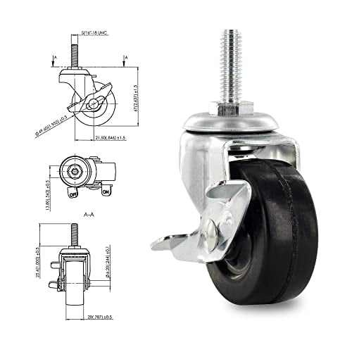 2" Square Metal Double Star Caster Insert | 5/16-18 Threaded Stem | 2 ...