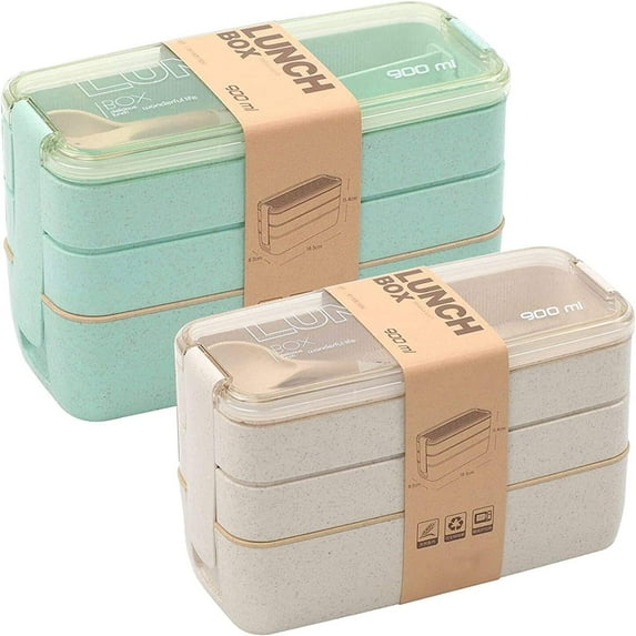 2 Stackable Bento Box Lunch Box Kit with Spoon & Fork, Compartment ...