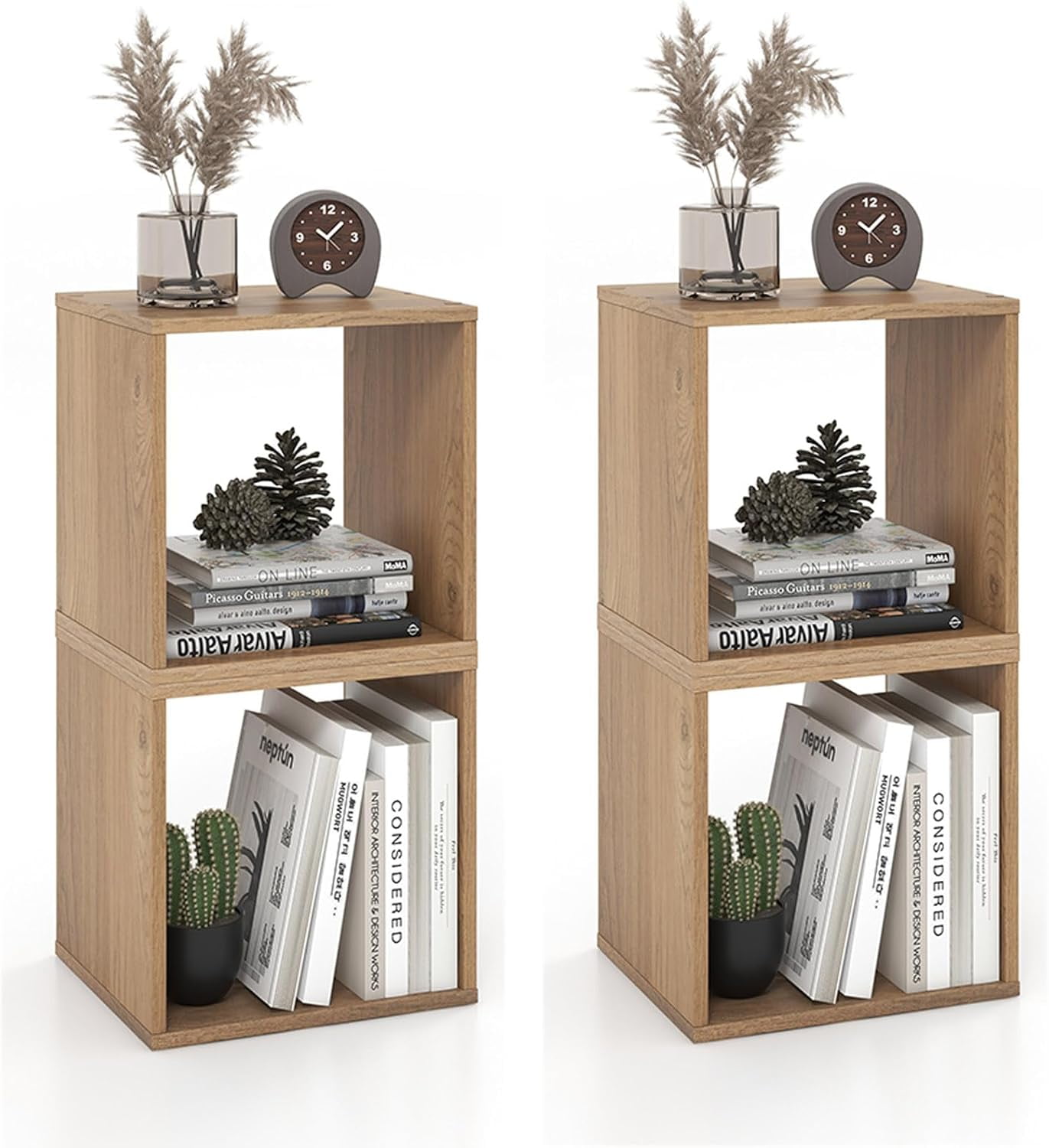 2 Stackable Cubes Bookcase, Wooden Cubby Storage Organizer with Anti ...