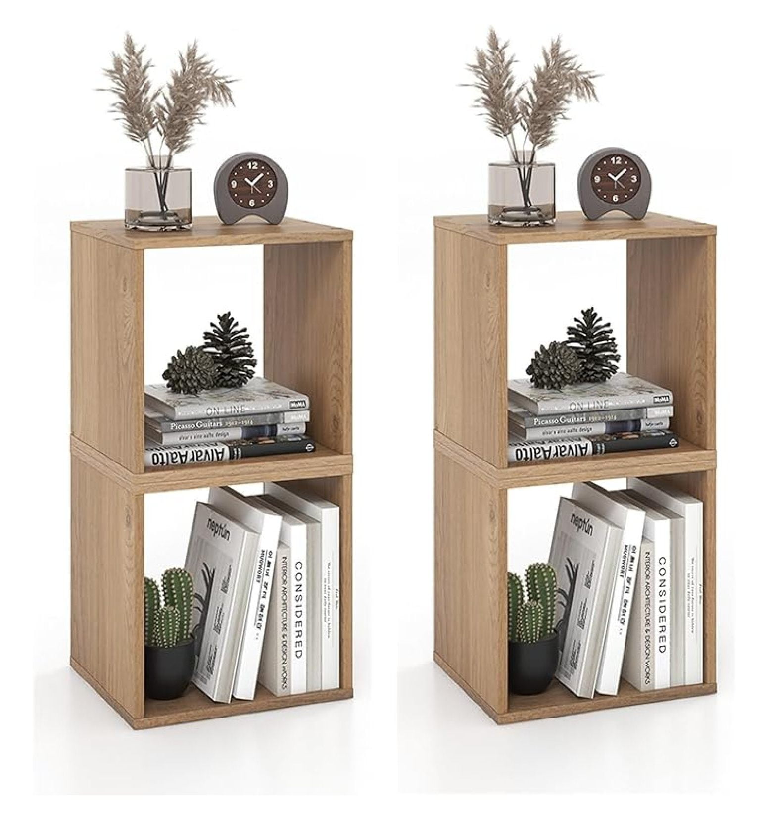 2 Stackable Cubes Bookcase, Wooden Cubby Storage Organizer with Anti ...