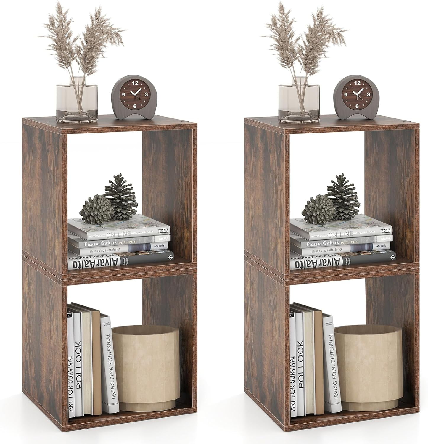 2 Stackable Cubes Bookcase, Wooden Cubby Storage Organizer with Anti ...