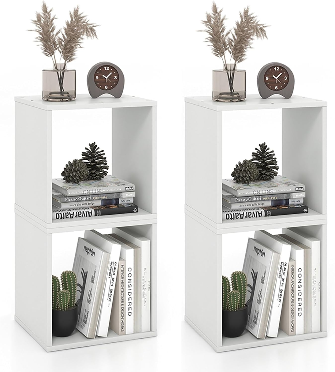 2 Stackable Cubes Bookcase, Wooden Cubby Storage Organizer with Anti ...