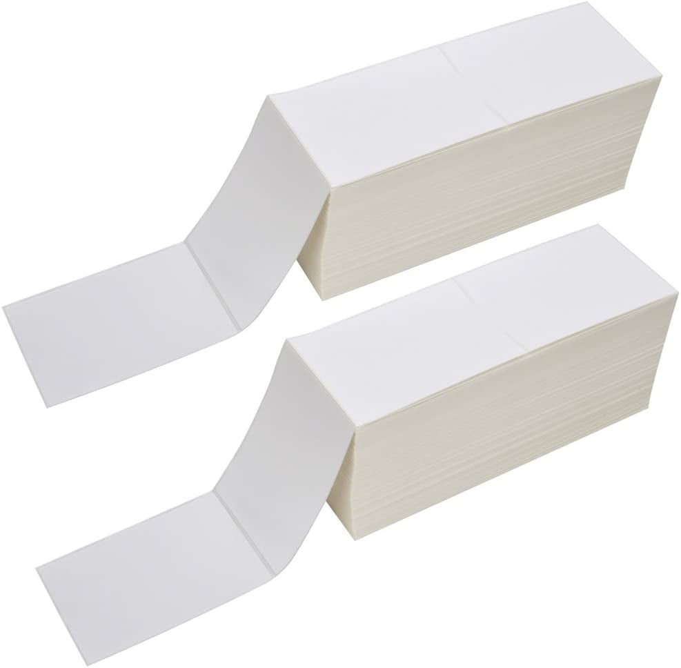 2 Stacks Fanfold 4" x 6" Direct Thermal Labels, 2000 Labels Per Stack ...