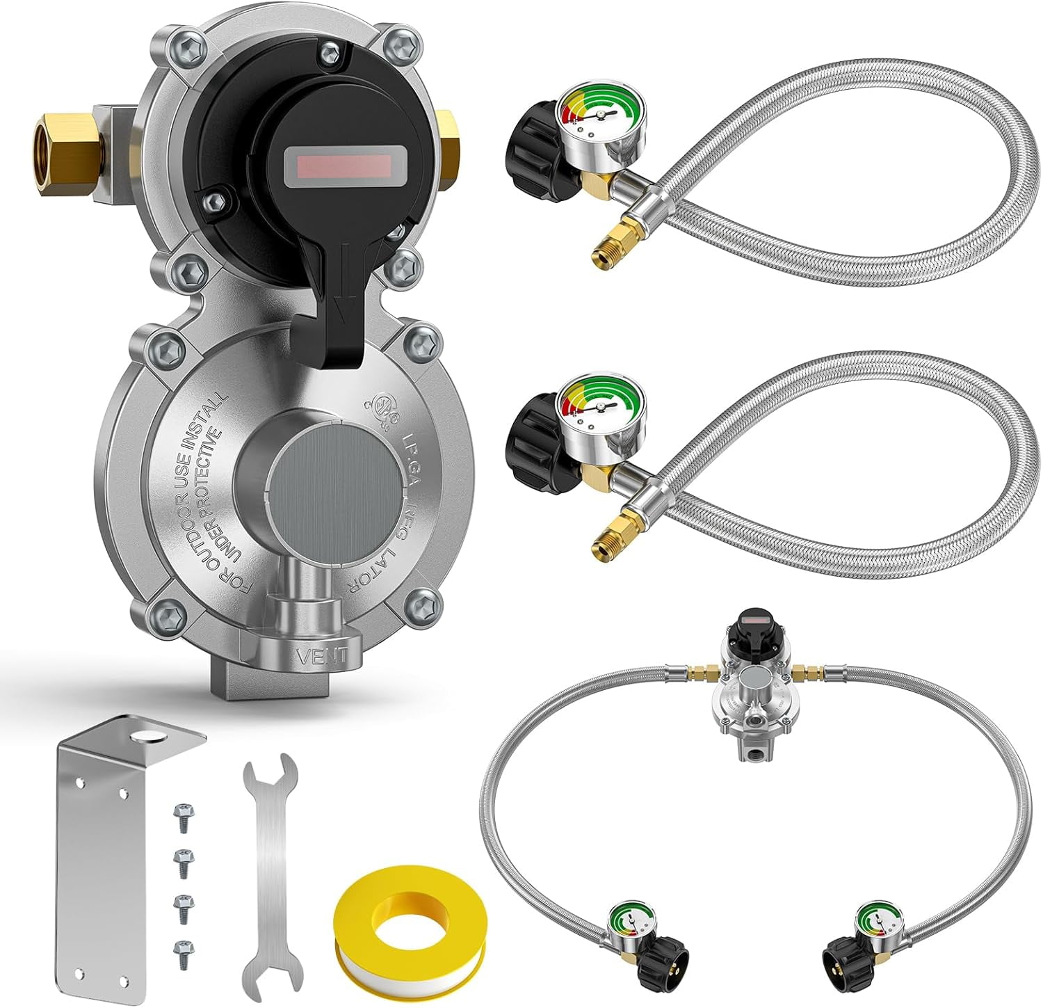 2-Stage Auto Changeover Rv Propane Regulator 2 Tank 18" Inch LP Pigtail ...