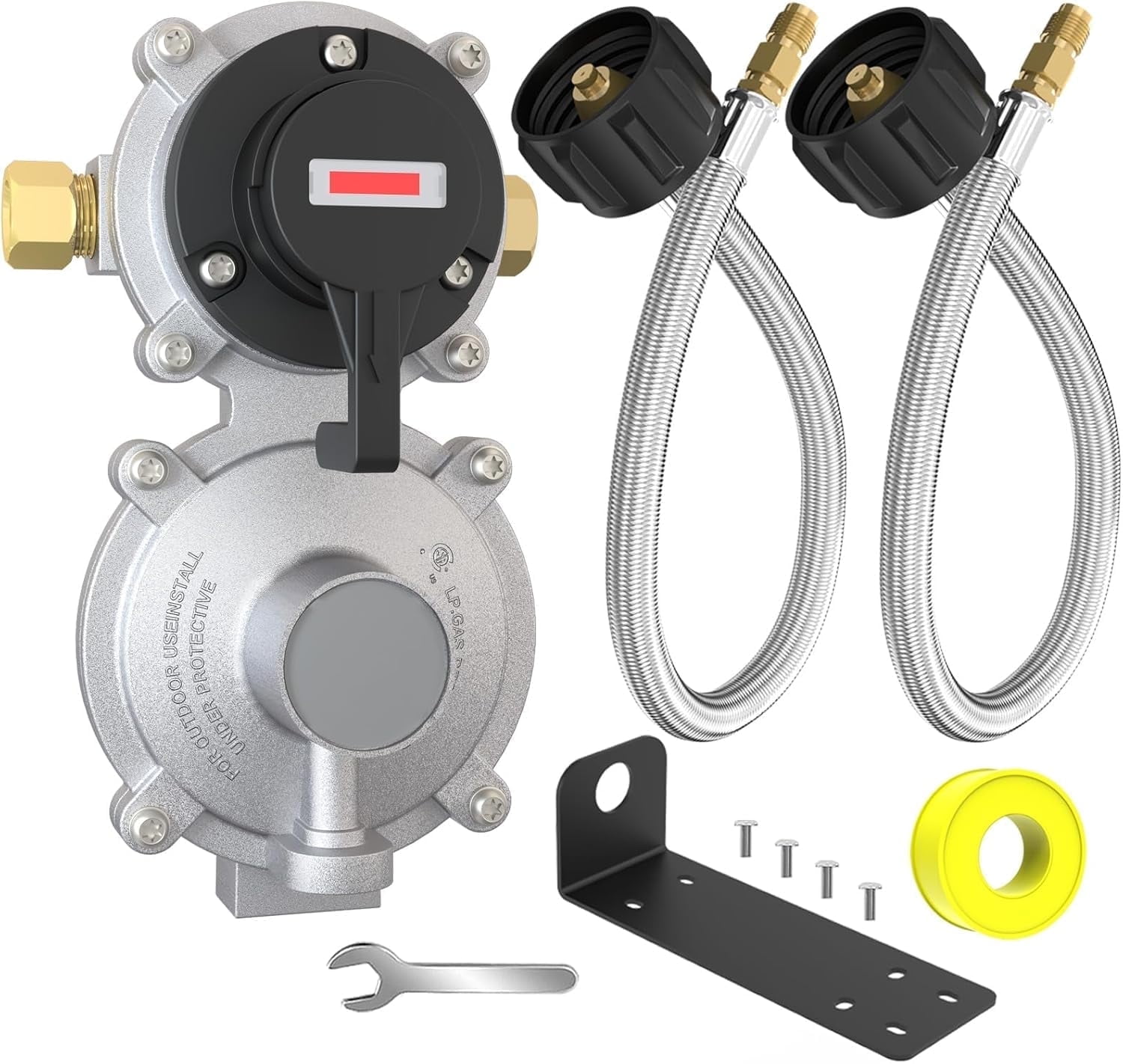 2-Stage Automatic Changeover LP Propane Gas Regulator with Two 18" RV ...