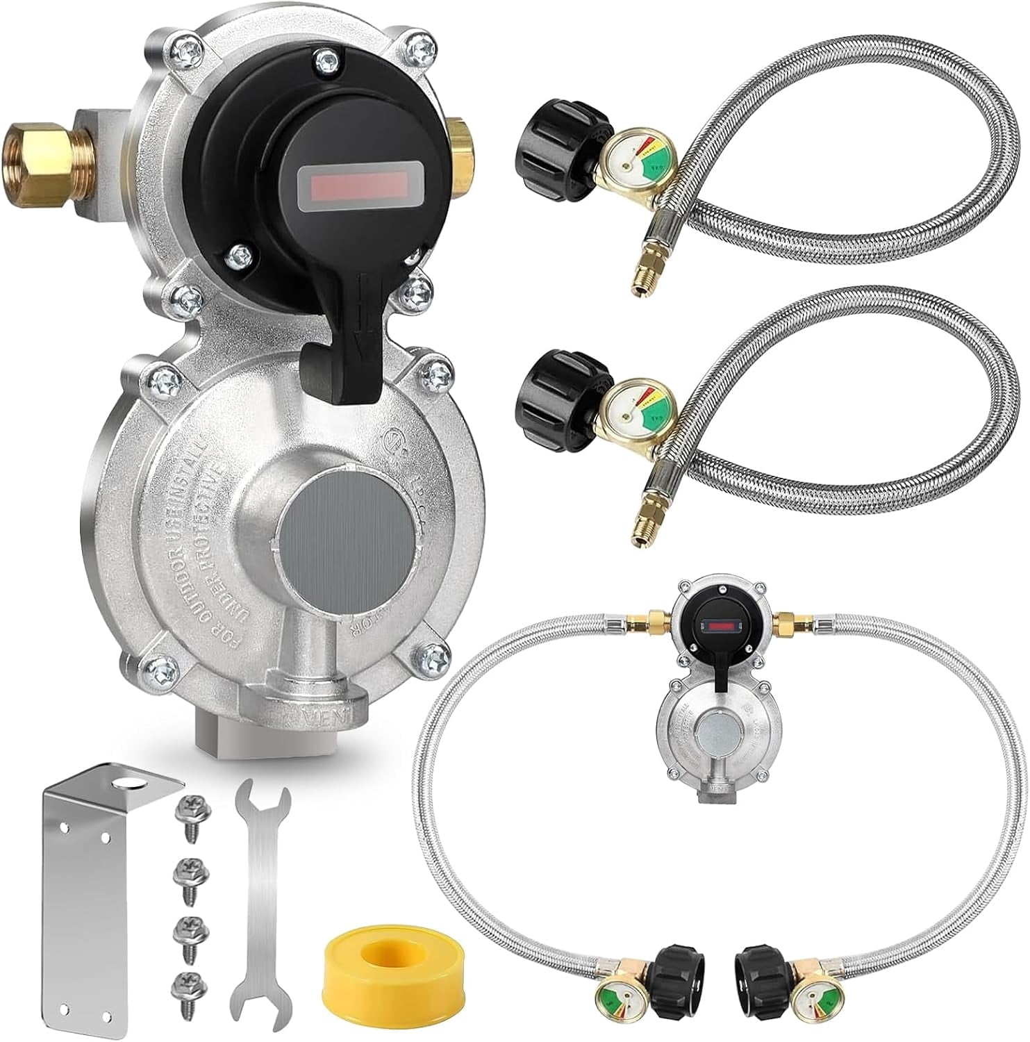 "2-Stage Auto Changeover LP Gas Regulator with Dual 18"" Stainless ...