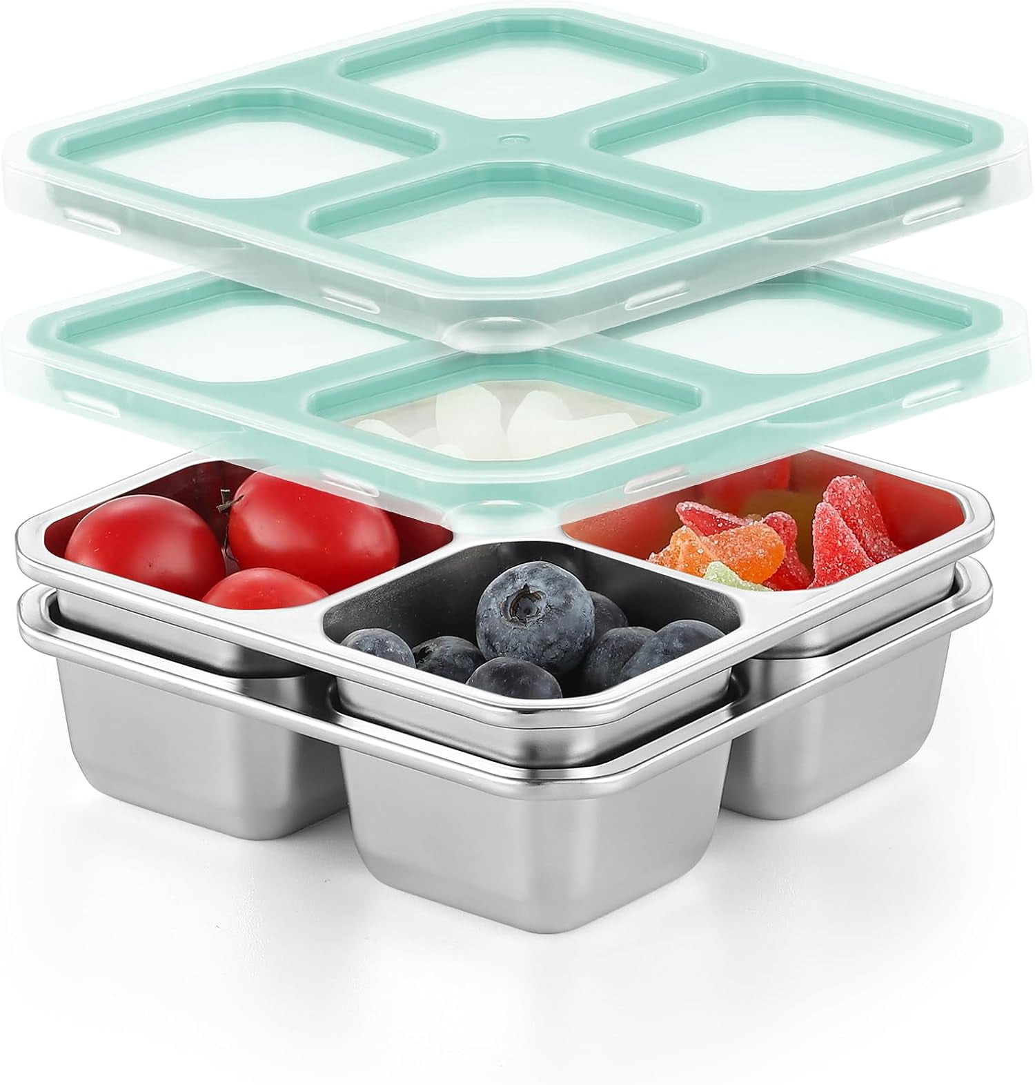 2 Stainless Snack Containers with 4 Compartment Storage Containers for ...
