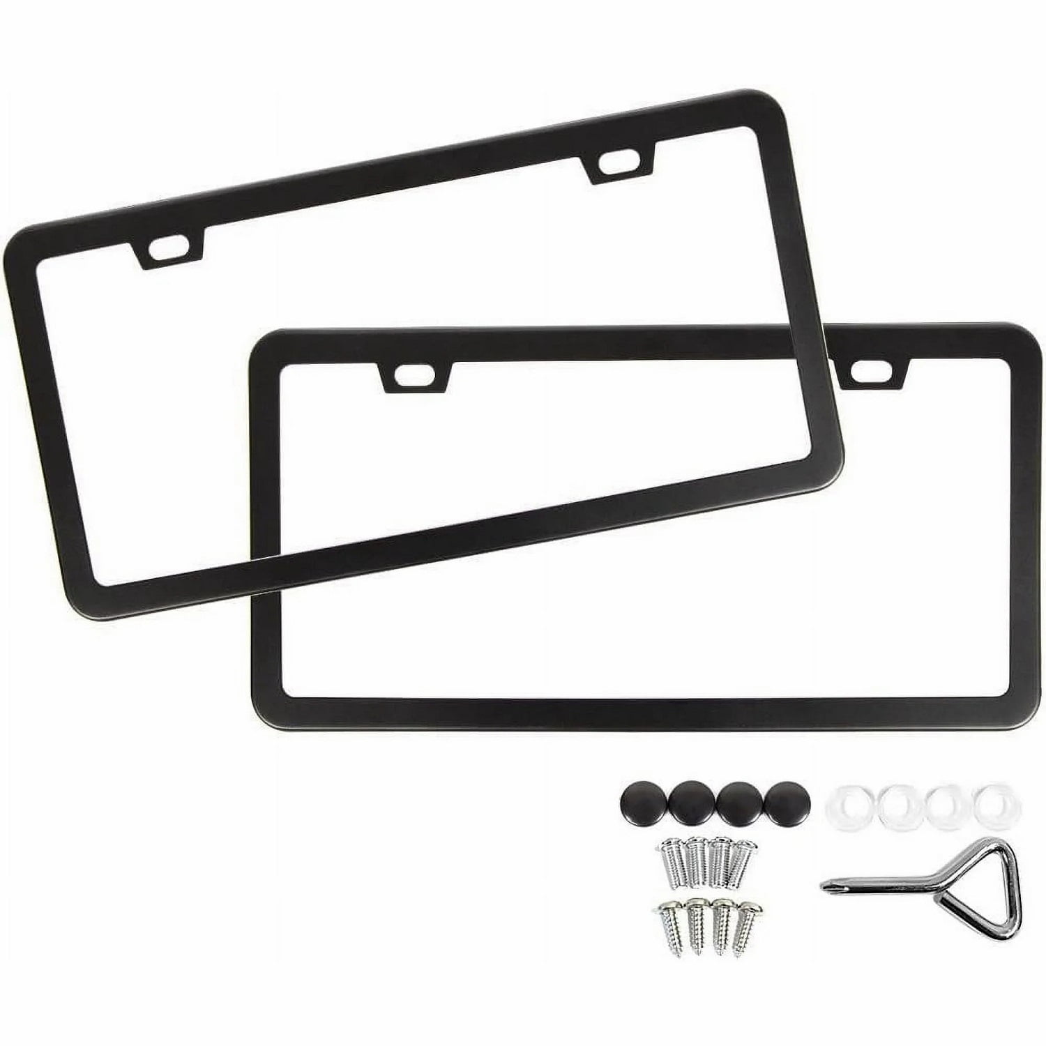 2 Stainless Steel Polish Mirror License Plate Frame + Chrome Screw Caps ...
