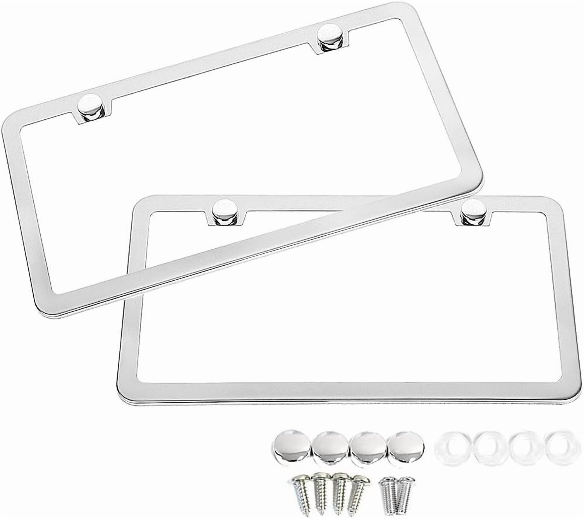 2 Stainless Steel Polish Mirror License Plate Frame + Chrome Screw Caps ...