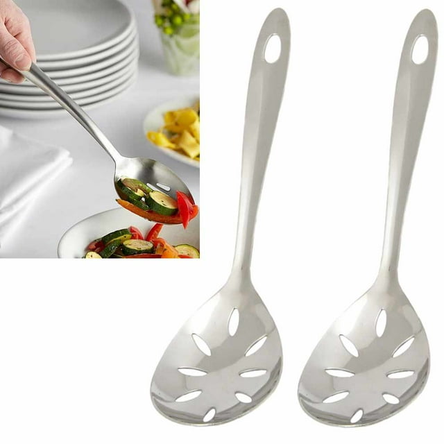 2 Stainless Steel Serving Slotted Spoon Cooking Utensil Kitchen Tool ...