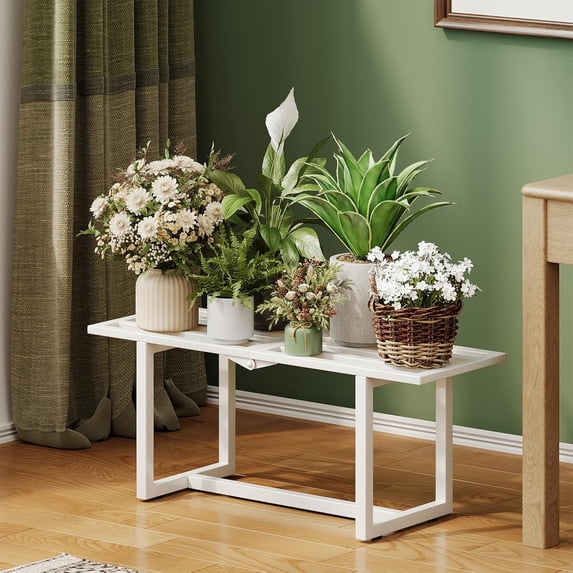 2 Stand Indoor, Outdoor Iron Shelf, Slatted Display Shelf for Patio ...
