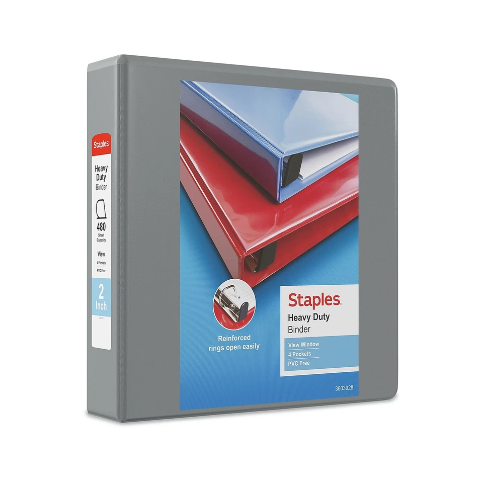 2" Staples Heavy-Duty View Binders with D-Rings Gray 976041 - Walmart.com