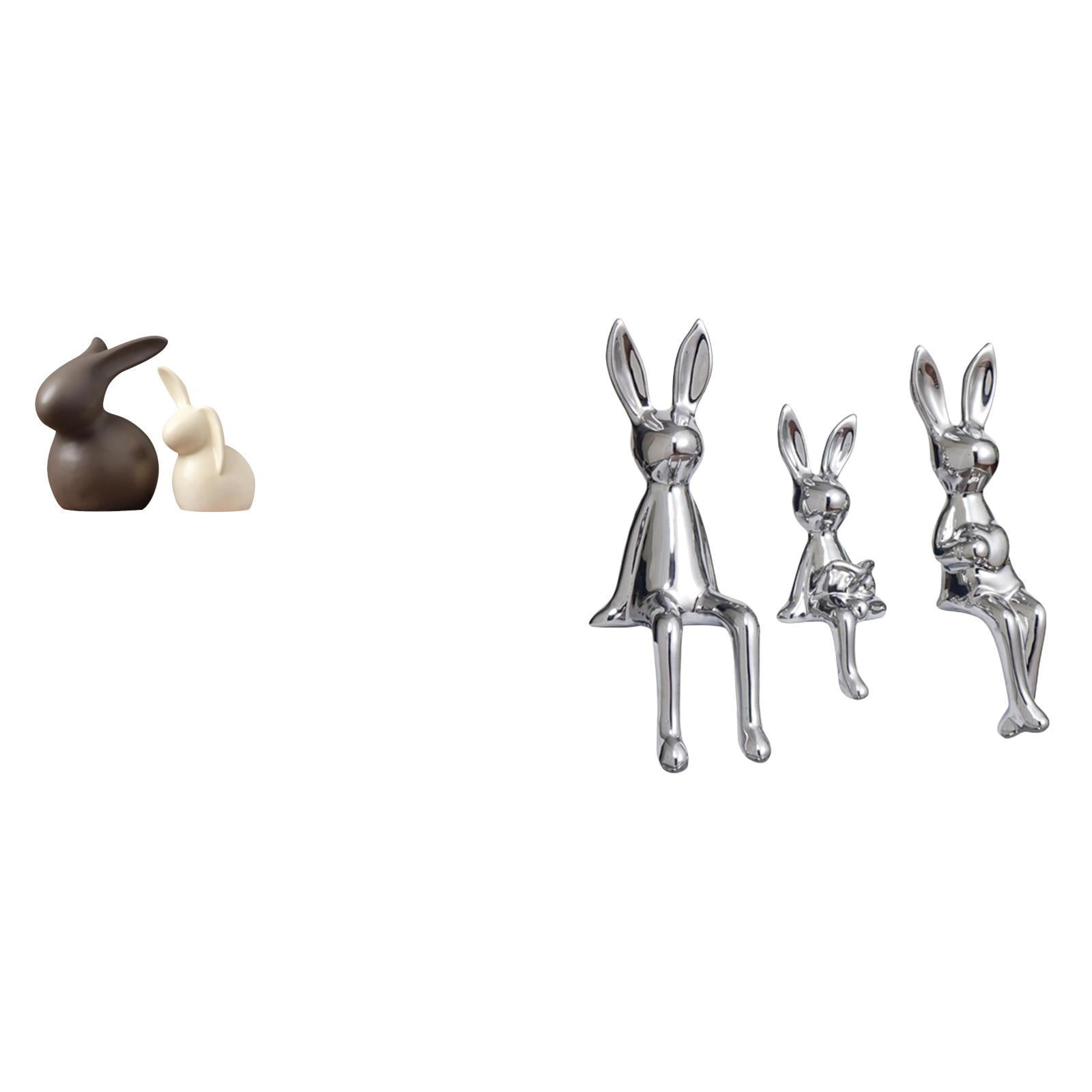 2 Statues Bunny Ceramic Statue Set Figurine Sculpture Ornament Solid ...
