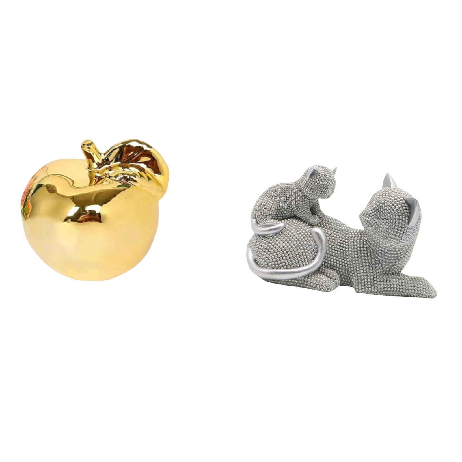 2 Statues Fruit Sculpture Cat Figurine Smooth Ceramic Material for Desk ...
