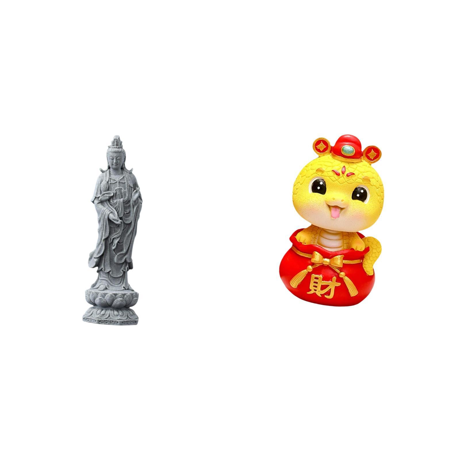 2 Statues Guan Yin Kuanyin Snake Figurine Traditional Chinese Stone ...