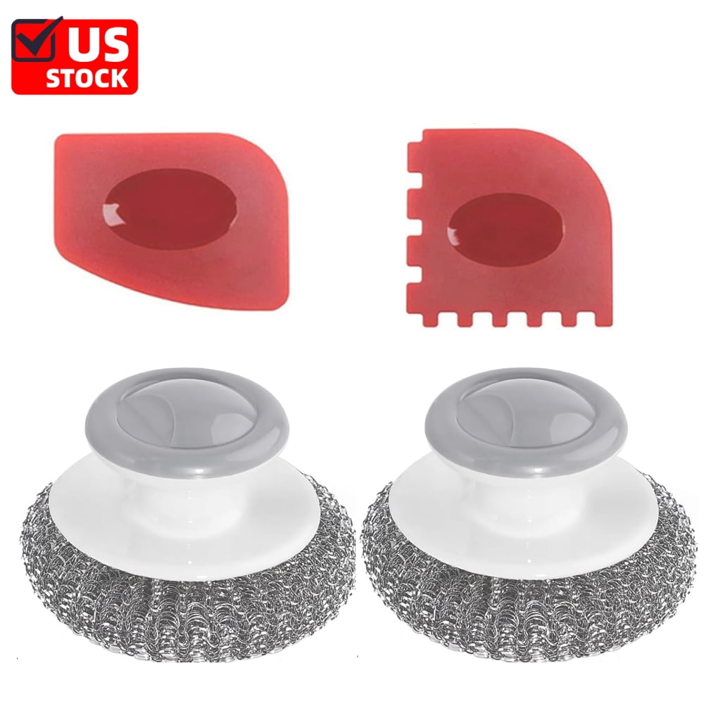 2 Steel Wool Scrubber and 2 Scraper, Stainless Steel Scrubber for ...