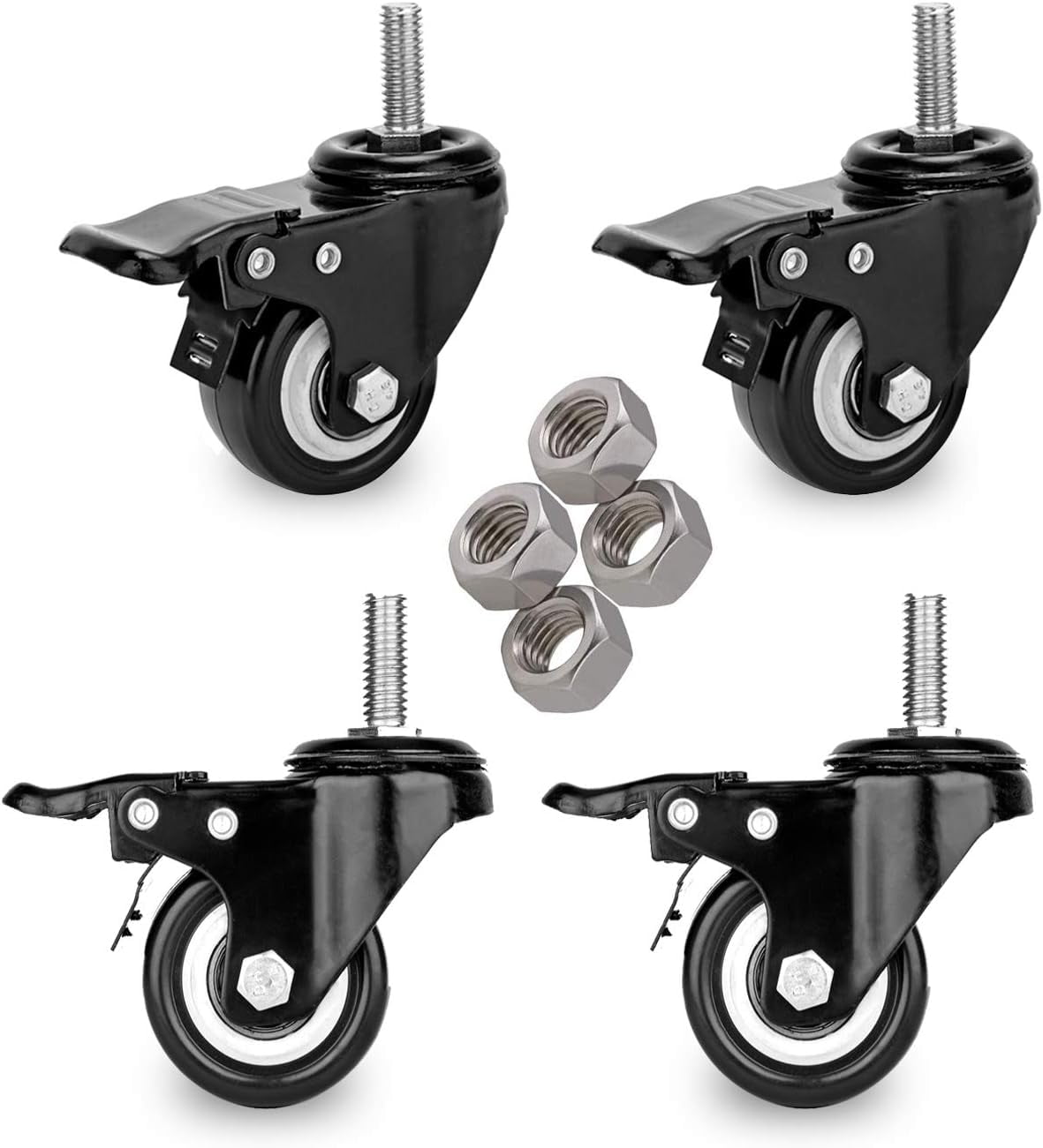2" Stem Caster Wheels with Safety Dual Locking 600Lbs Heavy Duty ...