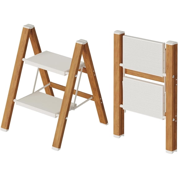 2-Step Aluminum Ladder,Lightweight Folding Step Stool with Extra-Wide ...