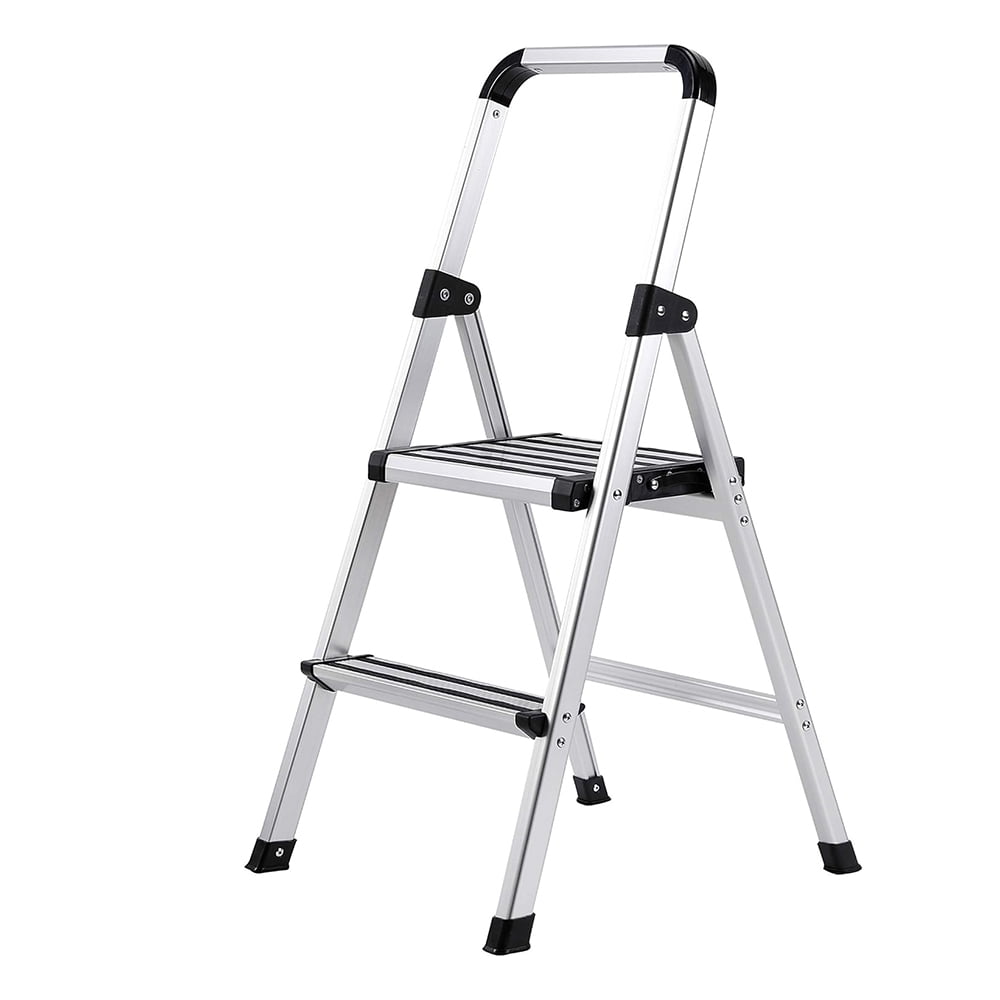 2-Step Aluminum Step Ladder - Modern Stool - Sturdy Thin Folding Stool ...