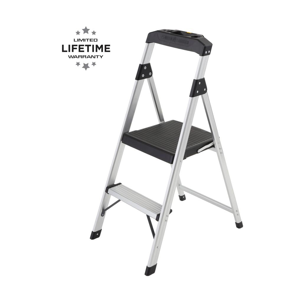 Gorilla 2-Step Aluminum Ladder, Safety Tray, 250 lbs. Type I Duty ...
